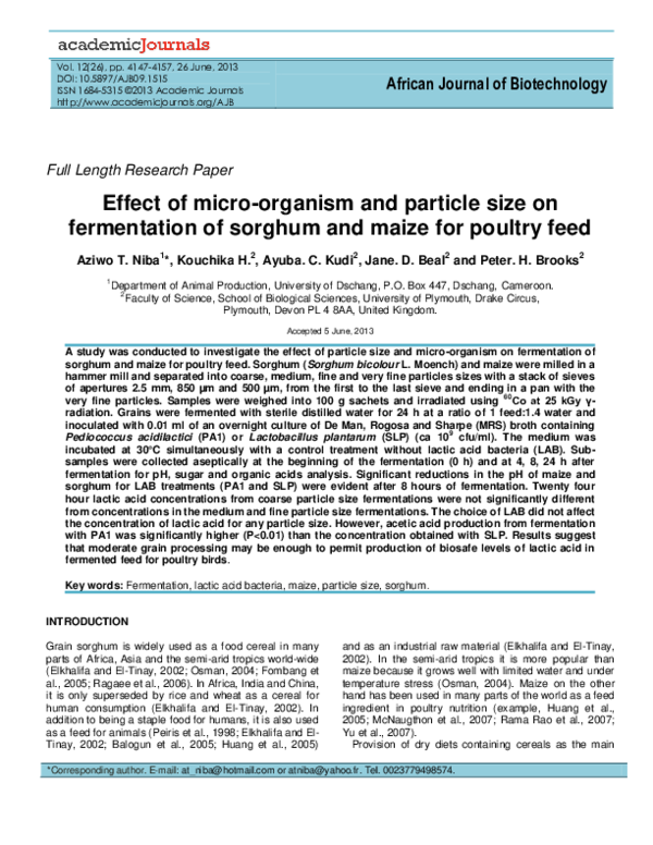 (PDF) Effect of micro-organism and particle size on fermentation of sorghum and maize for ...