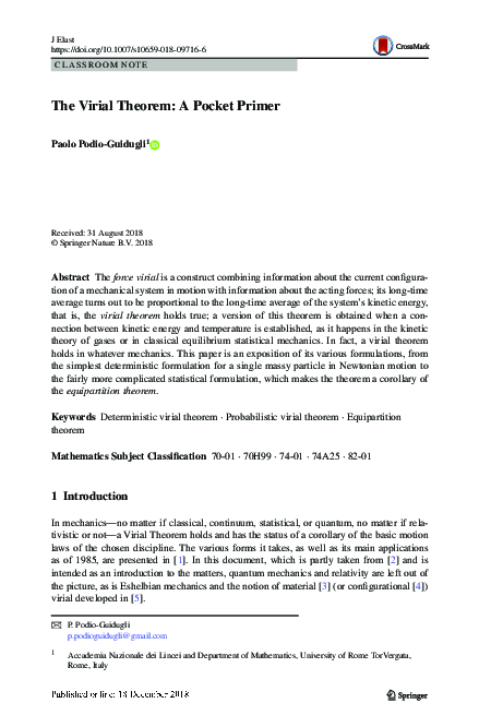 (PDF) The Virial Theorem: A Pocket Primer