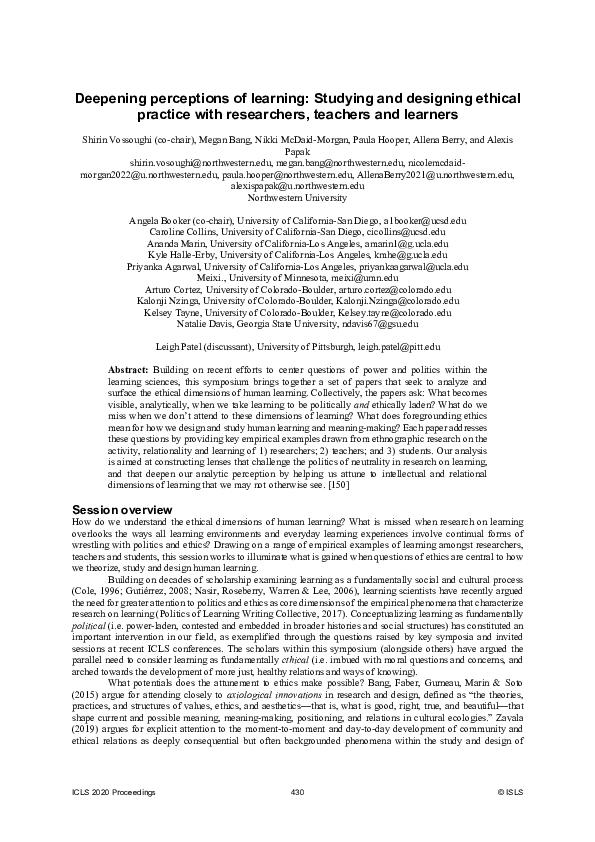 (PDF) Deepening Perceptions of Learning: Studying and Designing Ethical ...