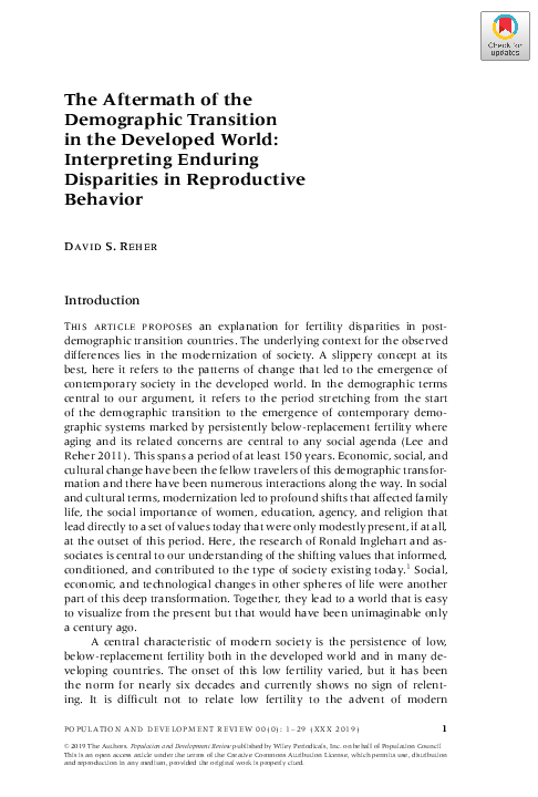 (PDF) The Aftermath of the Demographic Transition in the Developed ...
