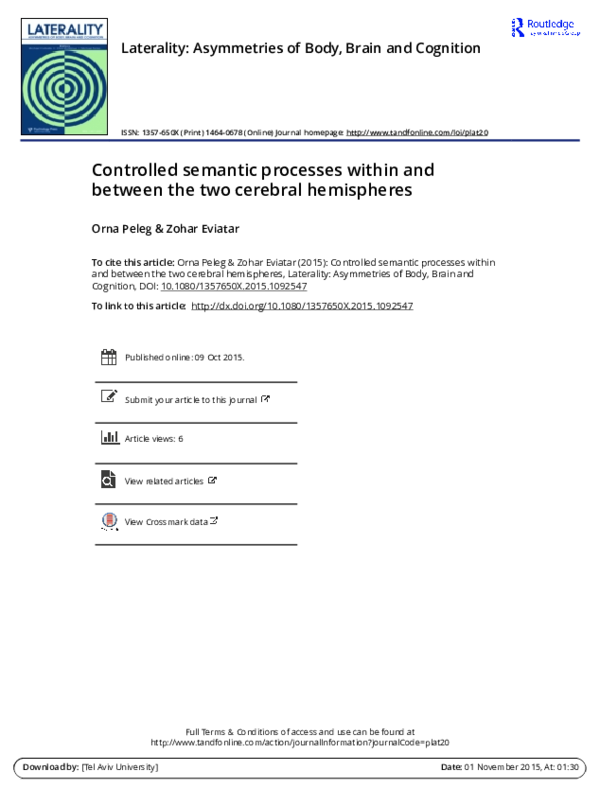 Pdf Controlled Semantic Processes Within And Between The Two Cerebral