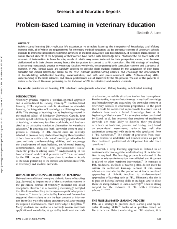 (PDF) Problem-Based Learning in Veterinary Education