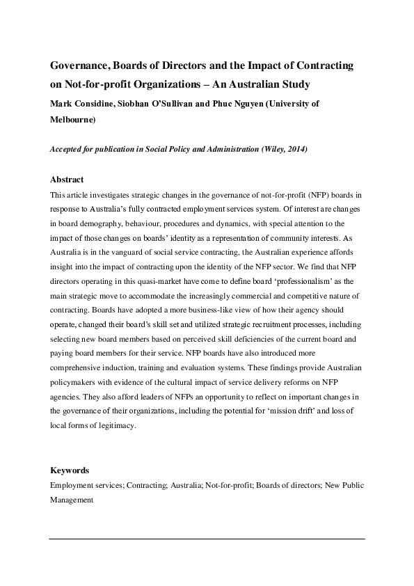 (PDF) Governance, Boards of Directors and the Impact of Contracting on ...
