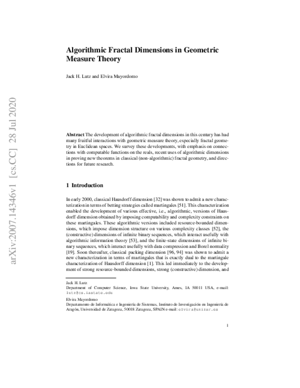 (PDF) Algorithmic Fractal Dimensions in Geometric Measure Theory