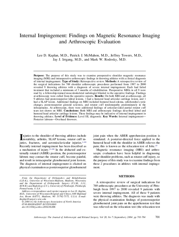 (PDF) Internal impingement: Findings on magnetic resonance imaging and ...