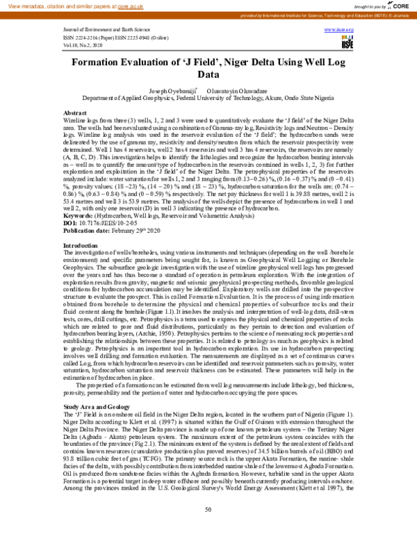 (PDF) Formation Evaluation of ‘J Field’, Niger Delta Using Well Log Data