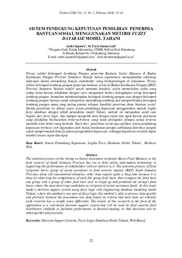 (PDF) Sistem Pendukung Keputusan Pemilihan Penerima Bantuan Sosial Menggunakan Metode Fuzzy ...