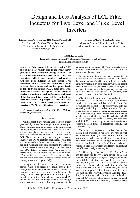 (PDF) Design and loss analysis of LCL filter inductors for two-level and three-level inverters