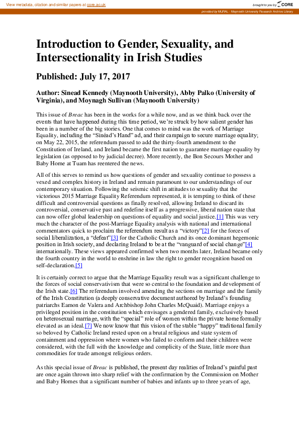 (PDF) Introduction to Gender, Sexuality, and Intersectionality in Irish Studies