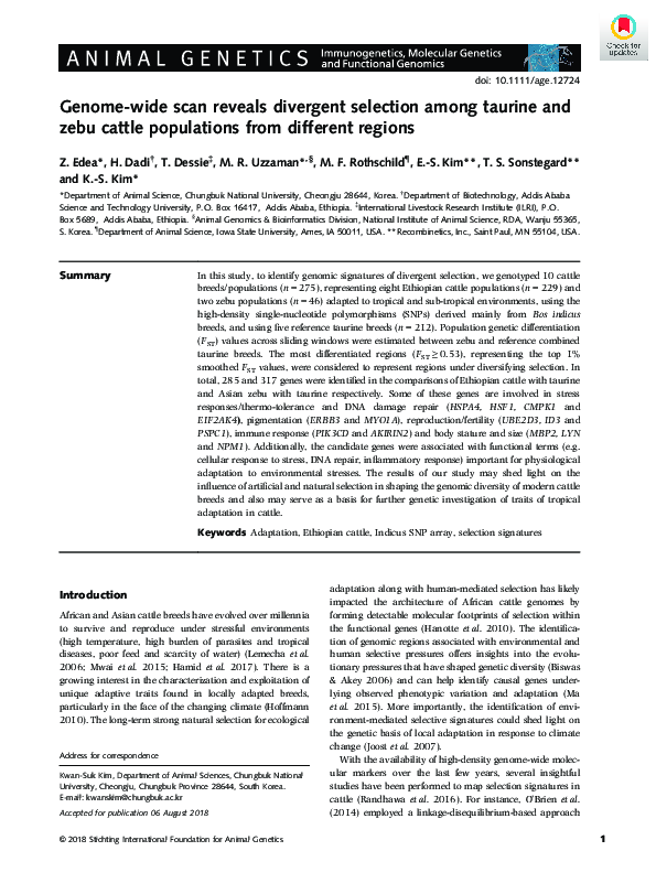 (PDF) Genome-wide scan reveals divergent selection among taurine and ...