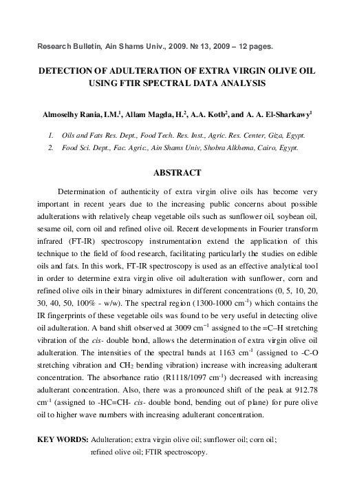 Pdf Detection Of Adulteration Of Extra Virgin Olive Oil Using Ftir Spectral Data