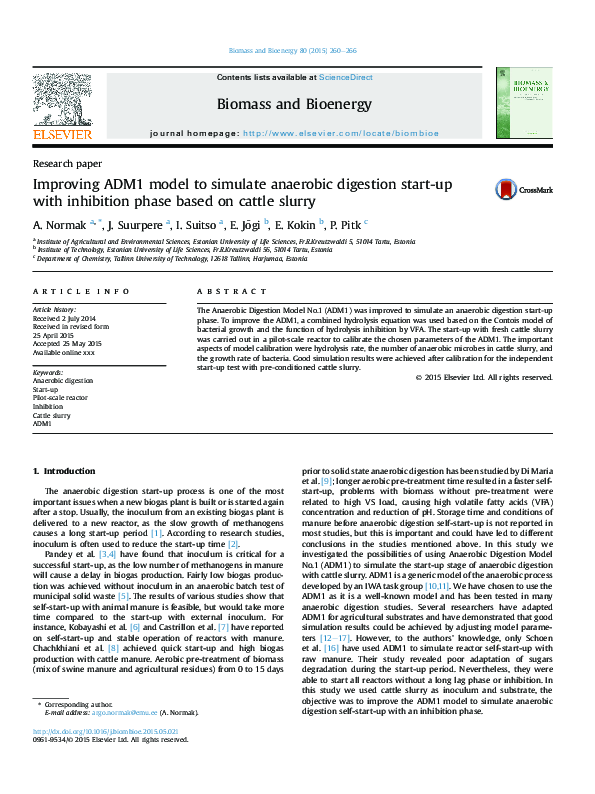 (PDF) Improving ADM1 model to simulate anaerobic digestion start-up with inhibition phase based ...