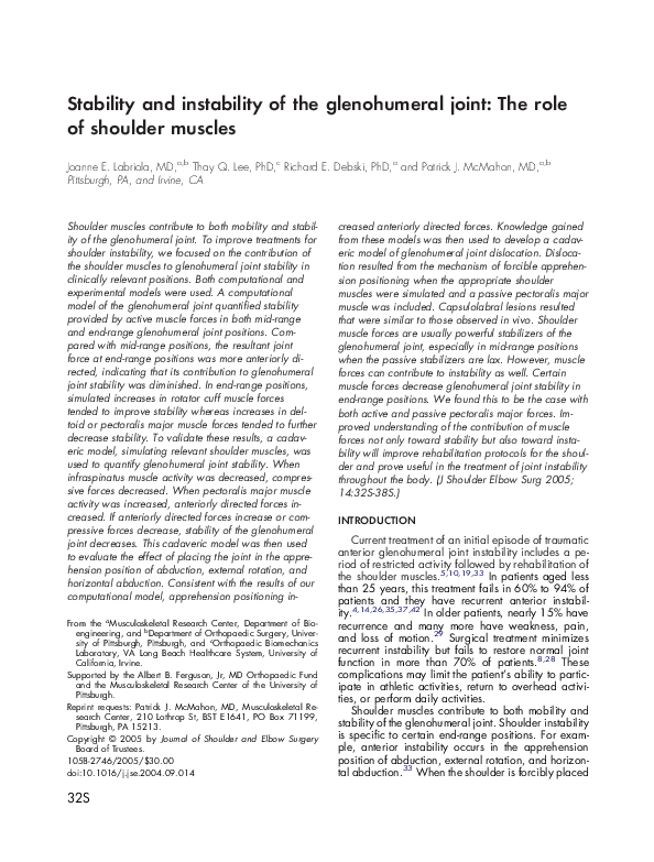 (PDF) Stability and instability of the glenohumeral joint: The role of ...