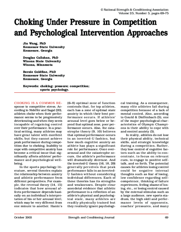 (PDF) Choking Under Pressure in Competition and Psychological ...