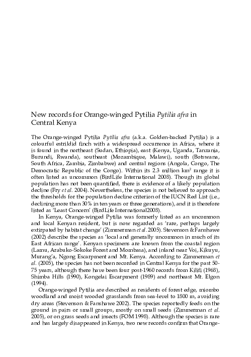 (PDF) New records for Orange-winged Pytilia Pytilia afra in central Kenya