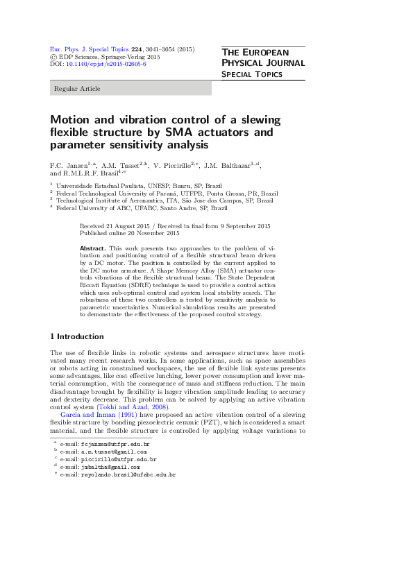 (PDF) Motion and vibration control of a slewing flexible structure by ...