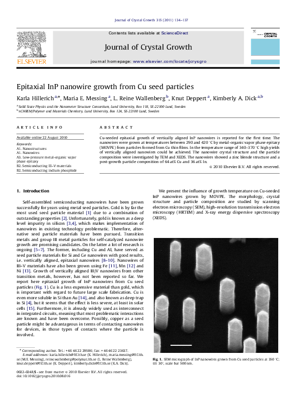 (PDF) Epitaxial InP nanowire growth from Cu seed particles | Reine Wallenberg - Academia.edu