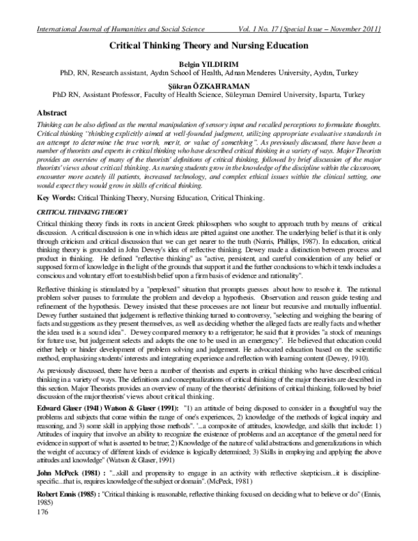 (PDF) Critical Thinking Theory and Nursing Education