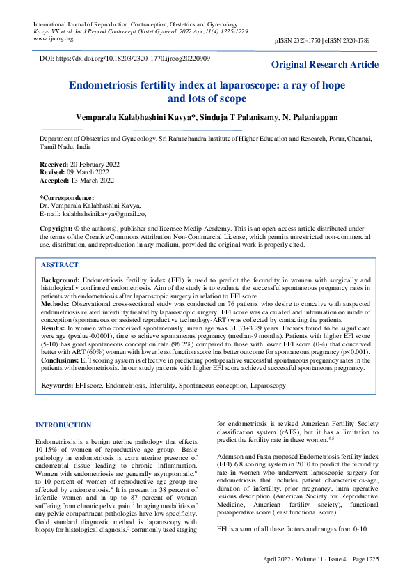 (PDF) Endometriosis fertility index at laparoscope: a ray of hope and ...