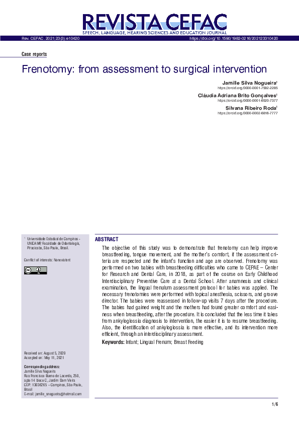 (PDF) Frenotomy: from assessment to surgical intervention | Silvana ...