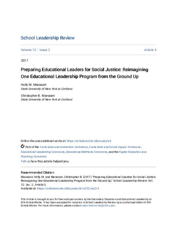 (PDF) Preparing Educational Leaders for Social Justice: Reimagining One ...