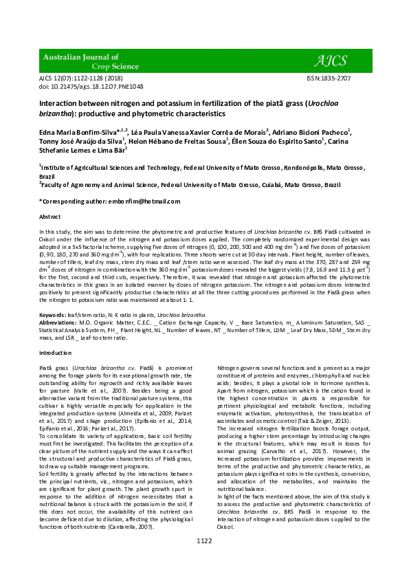 (PDF) Interaction between nitrogen and potassium in fertilization of ...