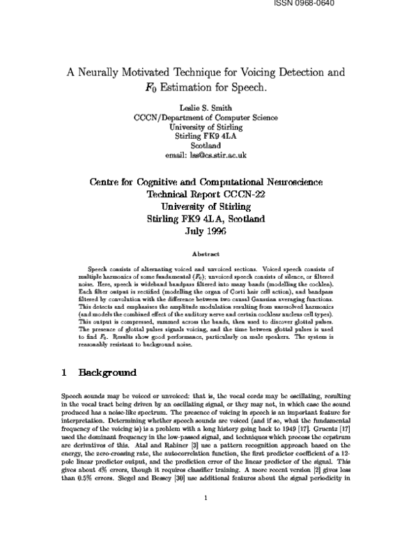 (PDF) A neurally motivated technique for voicing detection and F0 estimation for speech