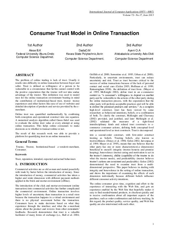 (PDF) Consumer Trust Model in Online Transaction