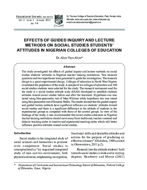 (PDF) Effects of Guided Inquiry and Lecture Methods on Social Studies ...