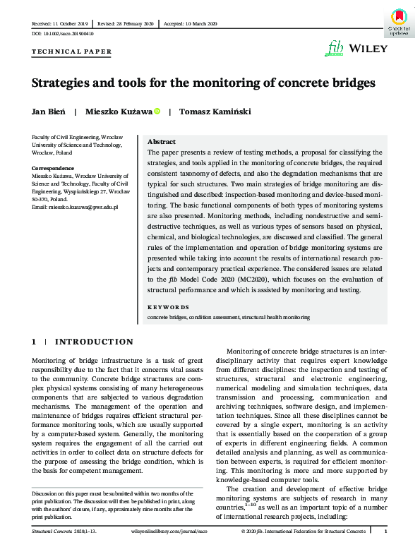 (PDF) Strategies and tools for the monitoring of concrete bridges