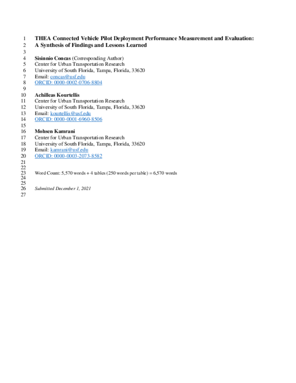 (PDF) THEA Connected Vehicle Pilot Deployment Performance Measurement and Evaluation: A ...