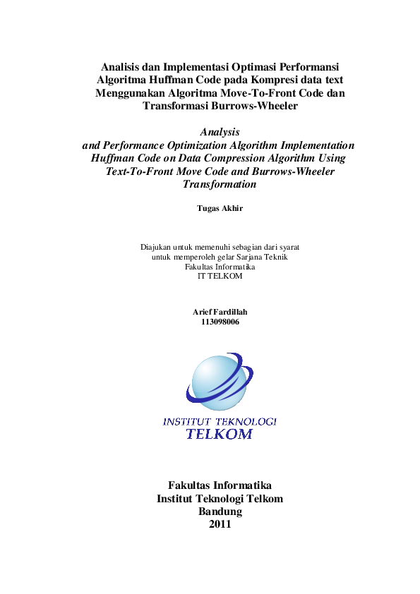 (PDF) Analisis dan Implementasi Optimasi Performansi Algoritma Huffman Code pada Kompresi data ...