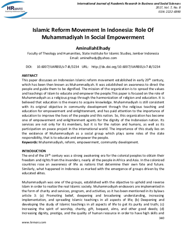 (PDF) Islamic Reform Movement In Indonesia: Role Of Muhammadiyah In ...