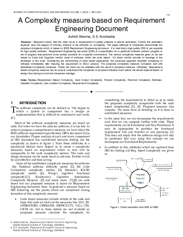 (PDF) Complexity measure based on requirement engineering document and its validation