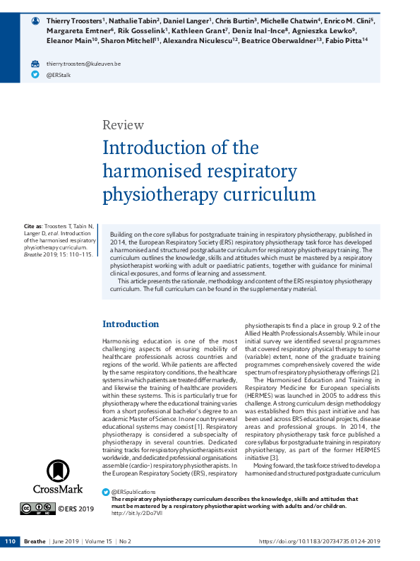 (PDF) Introduction of the harmonised respiratory physiotherapy curriculum