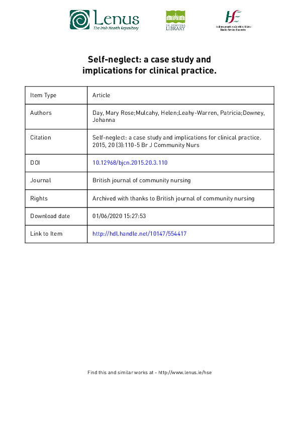 (PDF) Self-neglect: a case study and implications for clinical practice