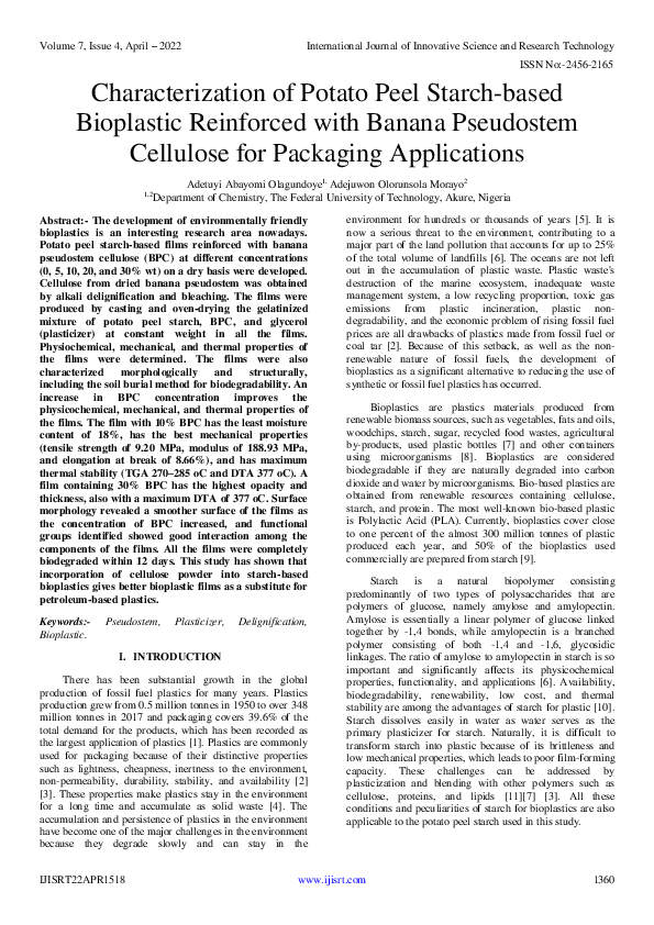 (PDF) Characterization of Potato Peel Starch-based Bioplastic Reinforced with Banana Pseudostem ...
