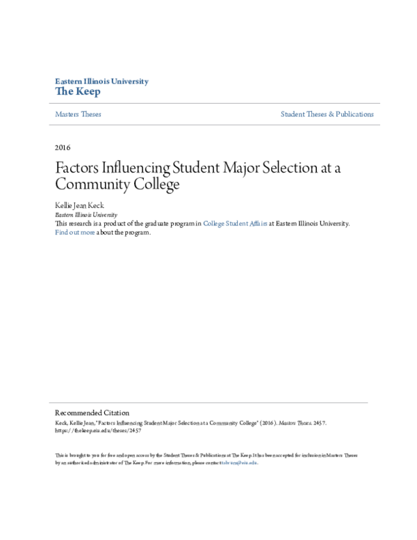 (PDF) Factors Influencing Student Major Selection at a Community College