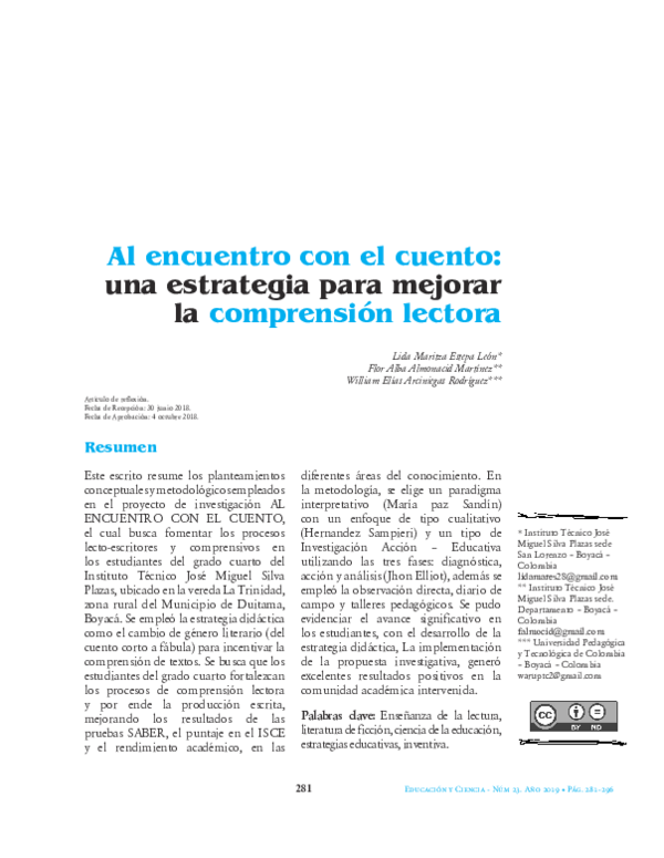 (PDF) Al encuentro con el cuento: una estrategia para mejorar la ...