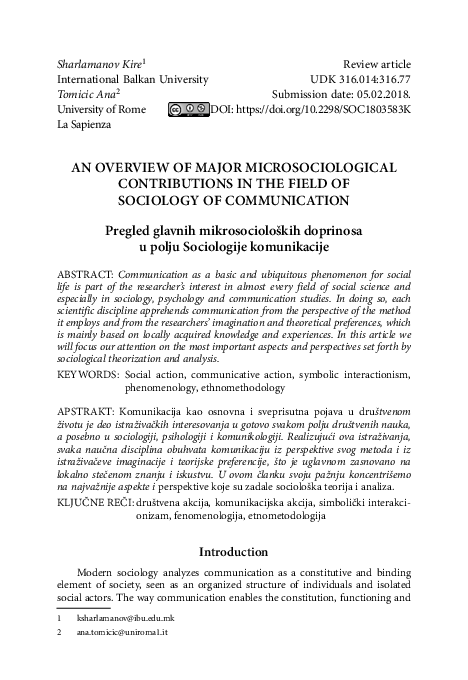 (PDF) An overview of major microsociological contributions in the field ...
