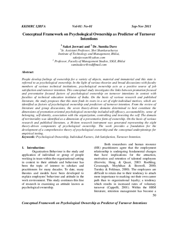 (PDF) Conceptual Framework on Psychological Ownership as Predictor of ...