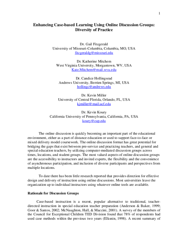 (PDF) Enhancing Case-Based Learning Through Online Discussion Groups