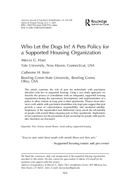 (PDF) Who Let the Dogs In? A Pets Policy for a Supported Housing ...