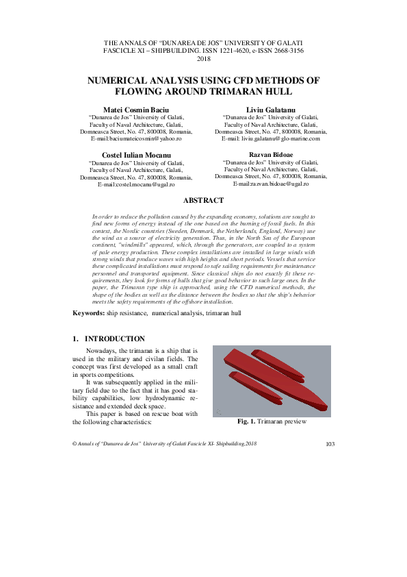 Pdf Numerical Analysis Using Cfd Methods Of Flowing Around Trimaran Hull
