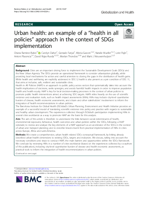 (PDF) Urban health: an example of a “health in all policies” approach ...