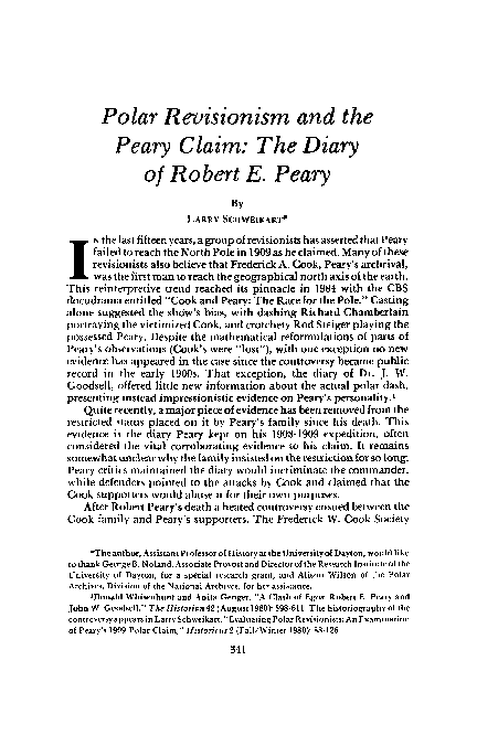 (PDF) Polar Revisionism and the Peary Claim: The Diary of Robert E. Peary