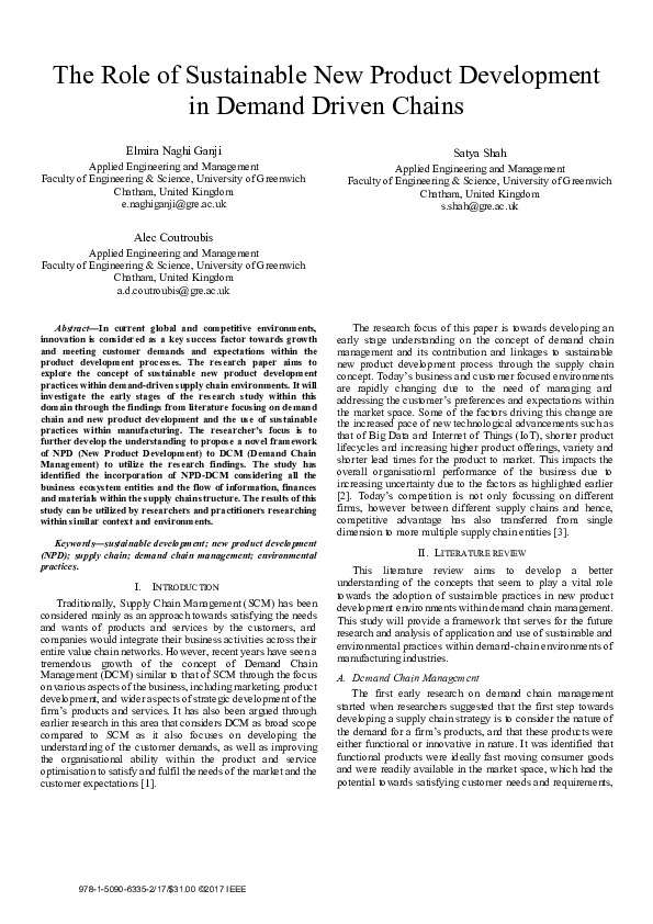 (PDF) The Role of Sustainable New Product Development in Demand Driven ...