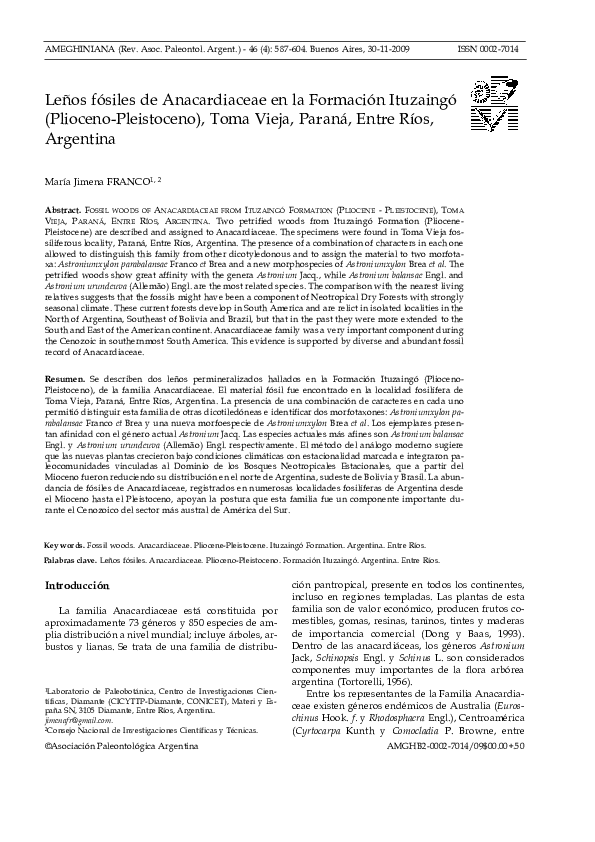 (PDF) Fossil woods of Anacardiaceae from Ituzaingó Formation (Pliocene ...