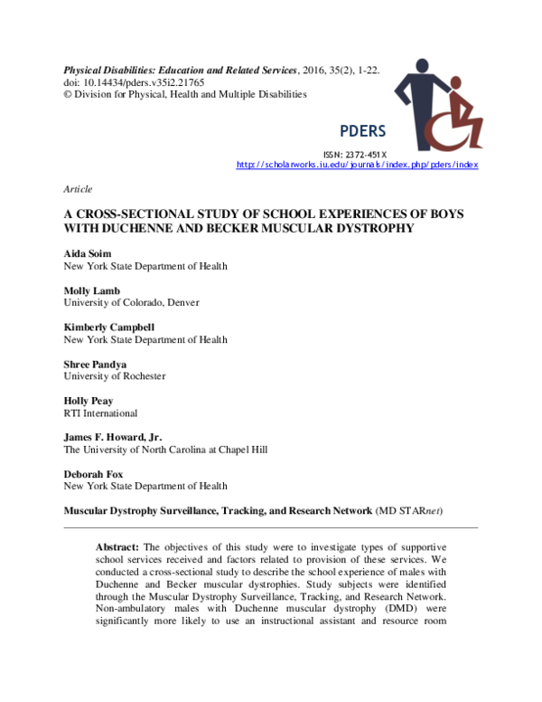 (PDF) A Cross-Sectional Study of School Experiences of Boys with Duchenne and Becker Muscular ...
