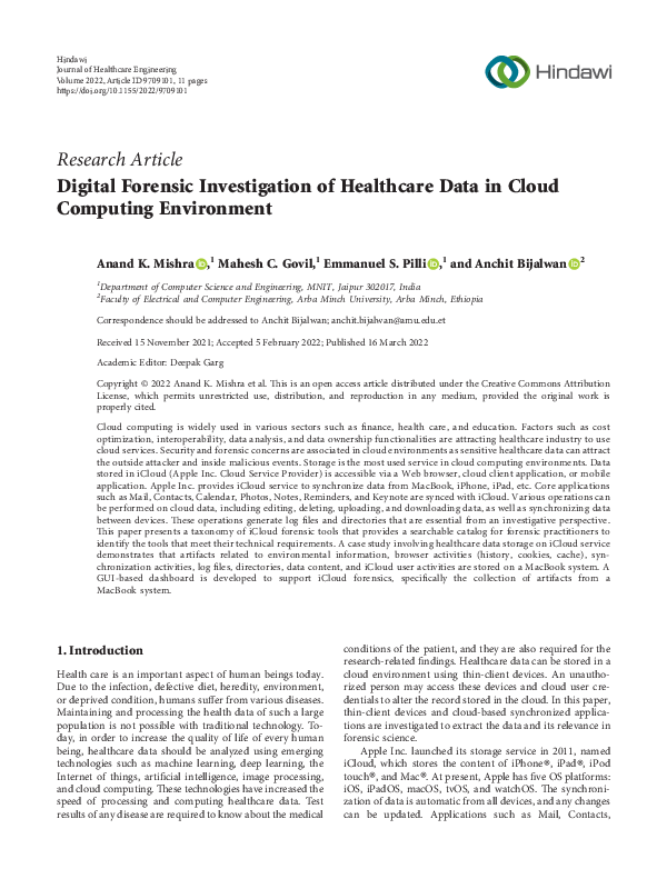 (PDF) Forensic Investigation of Cloud Healthcare Data